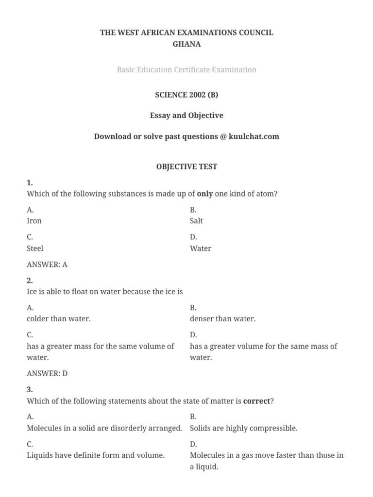 Kuulchat - BECE SCIENCE 2002 (B) - Download B.E.C.E SCIENCE 2002 (B) Past Question | PDF | Petal ...