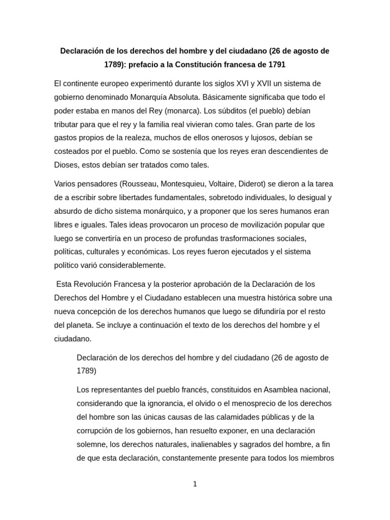 Declaración de Derechos del Hombre 1789 | PDF | Derechos humanos | Derechos