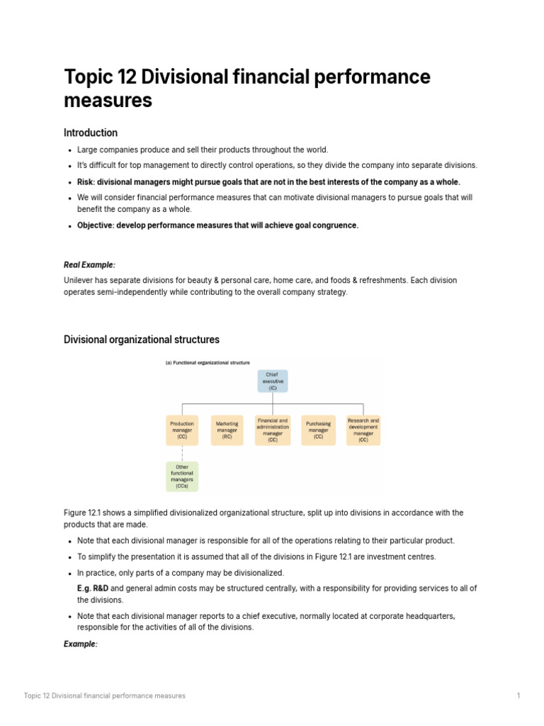 Topic 12 Divisional Financial Performance Measures | PDF | Return On ...