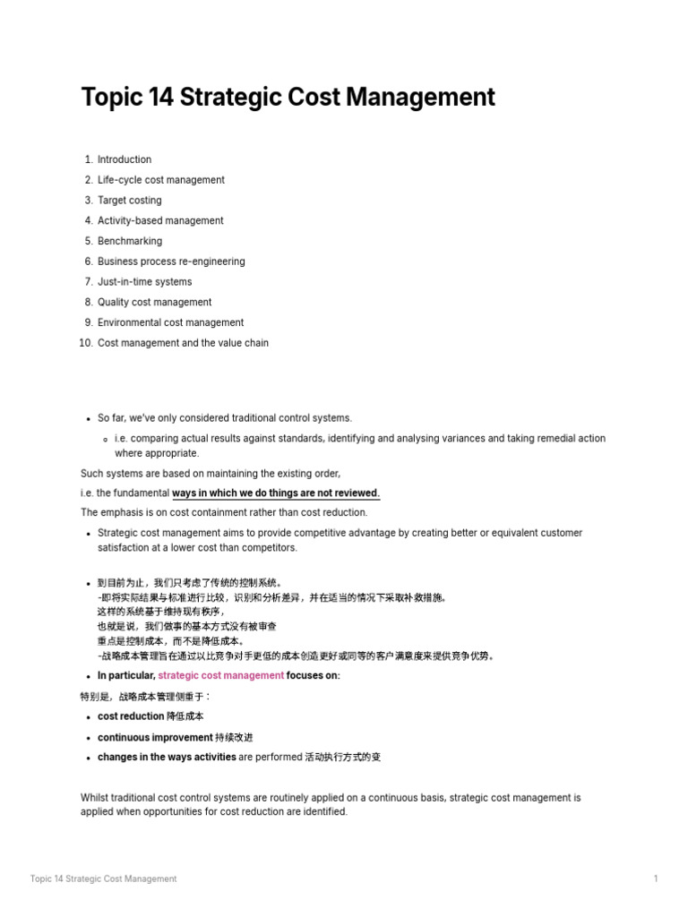 Topic 14 Strategic Cost Management | PDF | Lean Manufacturing | Prices