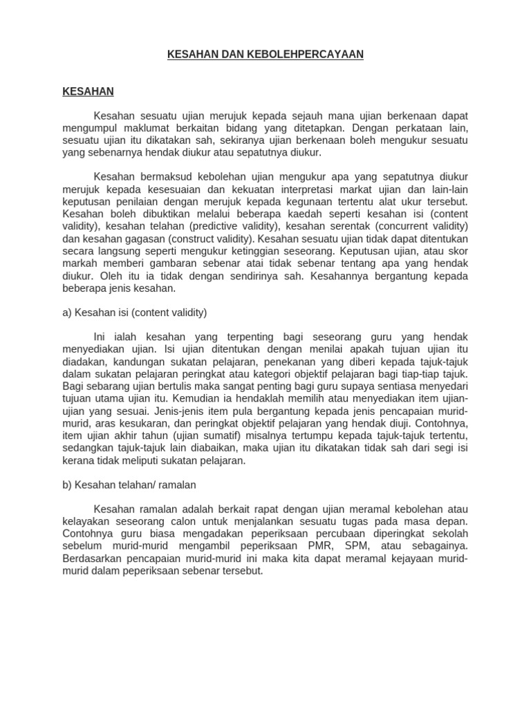 Kesahan Dan Kebolehpercayaan | PDF