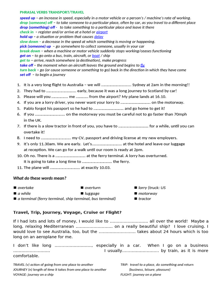 Phrasal Verbs for Travel and Transport | PDF | Transport | Vehicles