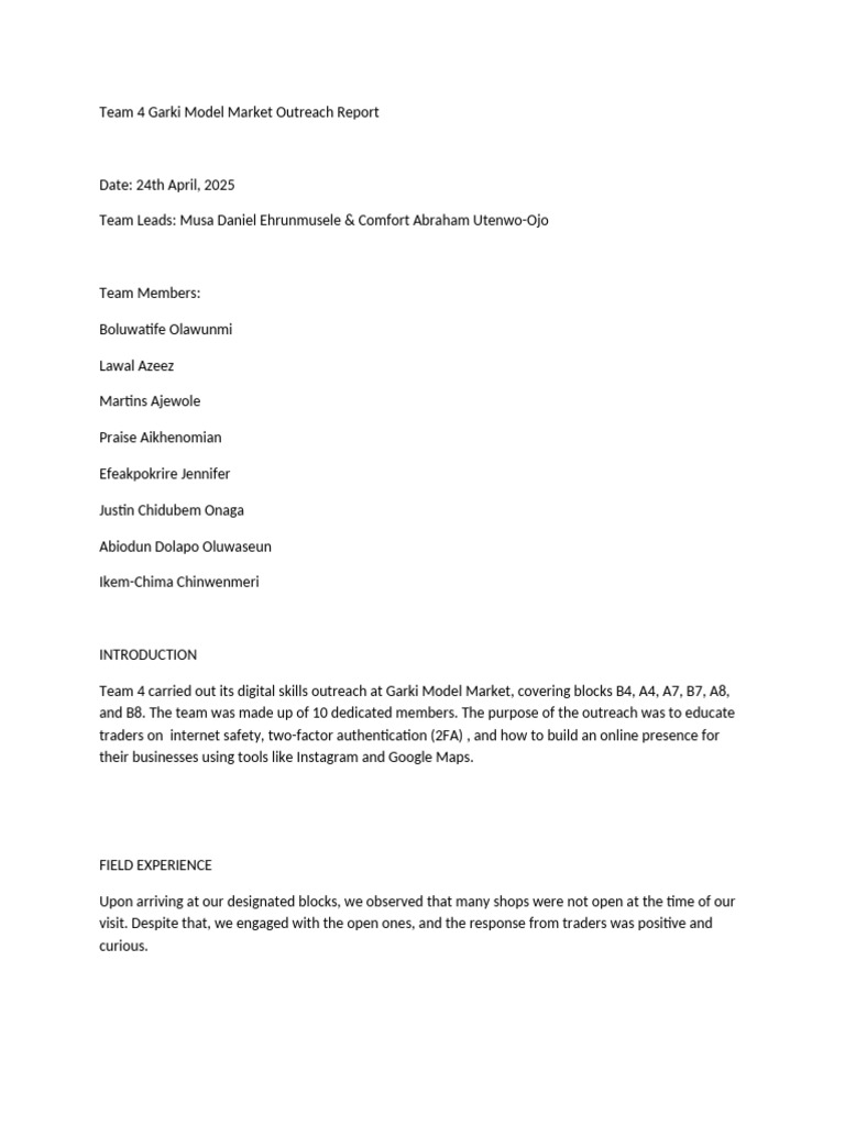Team 4 Garki Market Outreach | PDF