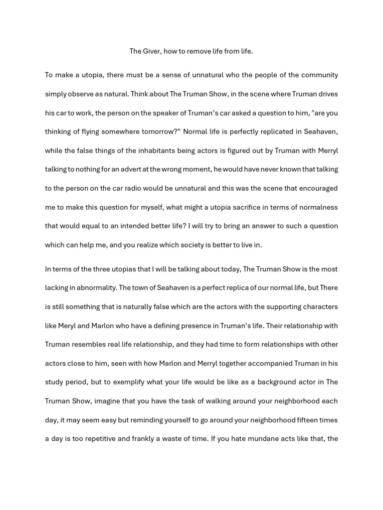 The Giver How To Remove Life From Life | PDF | The Giver