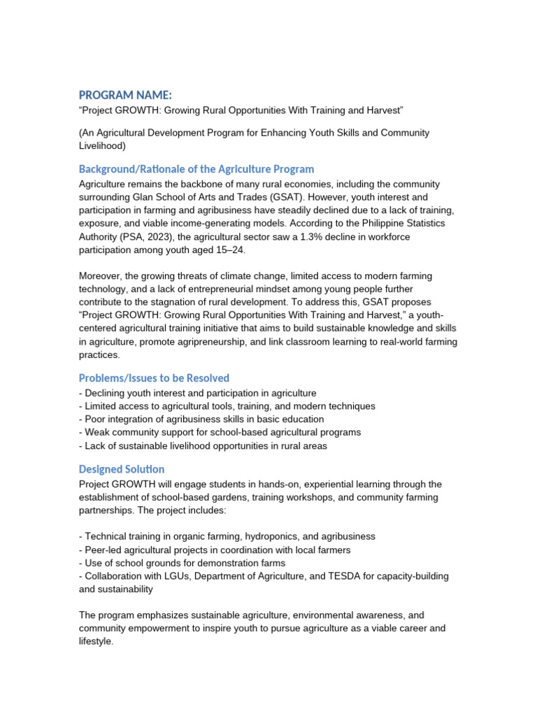 Youth Agricultural Training Initiative | PDF