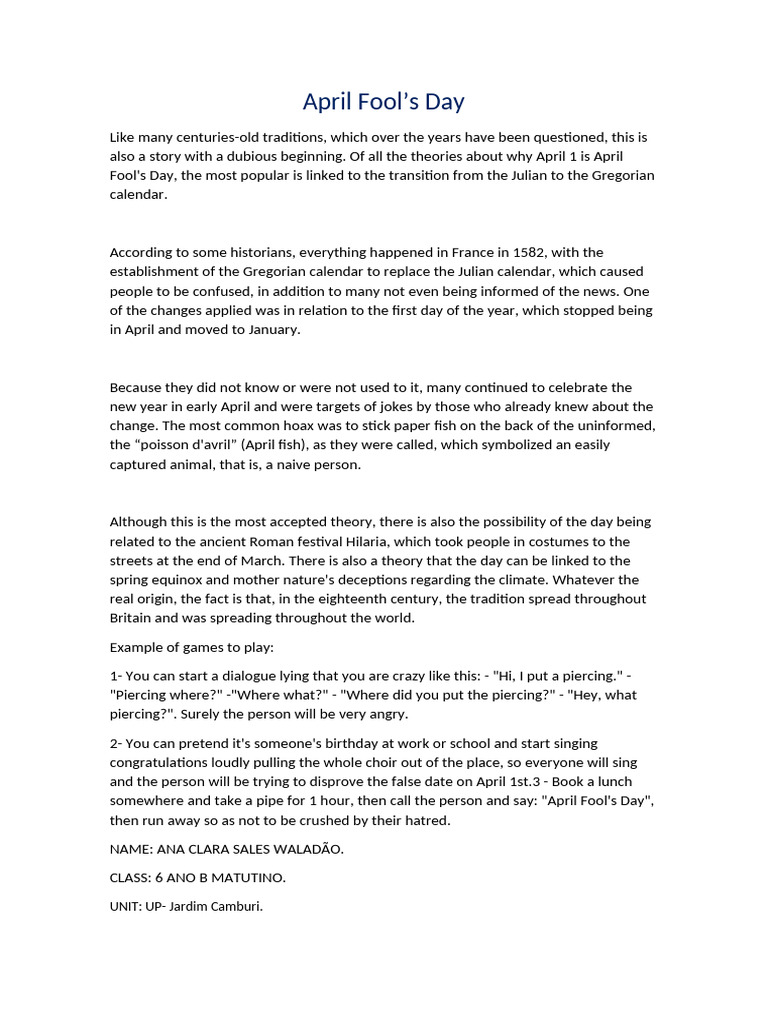 April's Fool Day | PDF