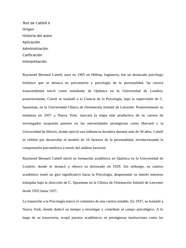 Test de Cattell: Evaluación de Personalidad | PDF | Comportamiento ...