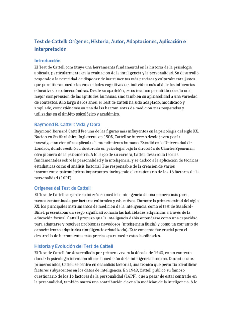 Test de Cattell: Historia y Aplicaciones | PDF | Inteligencia ...