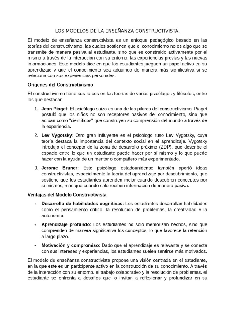Investigación de Los Modelos de La Enseñanza Constructivista | PDF | Constructivismo (filosofía ...