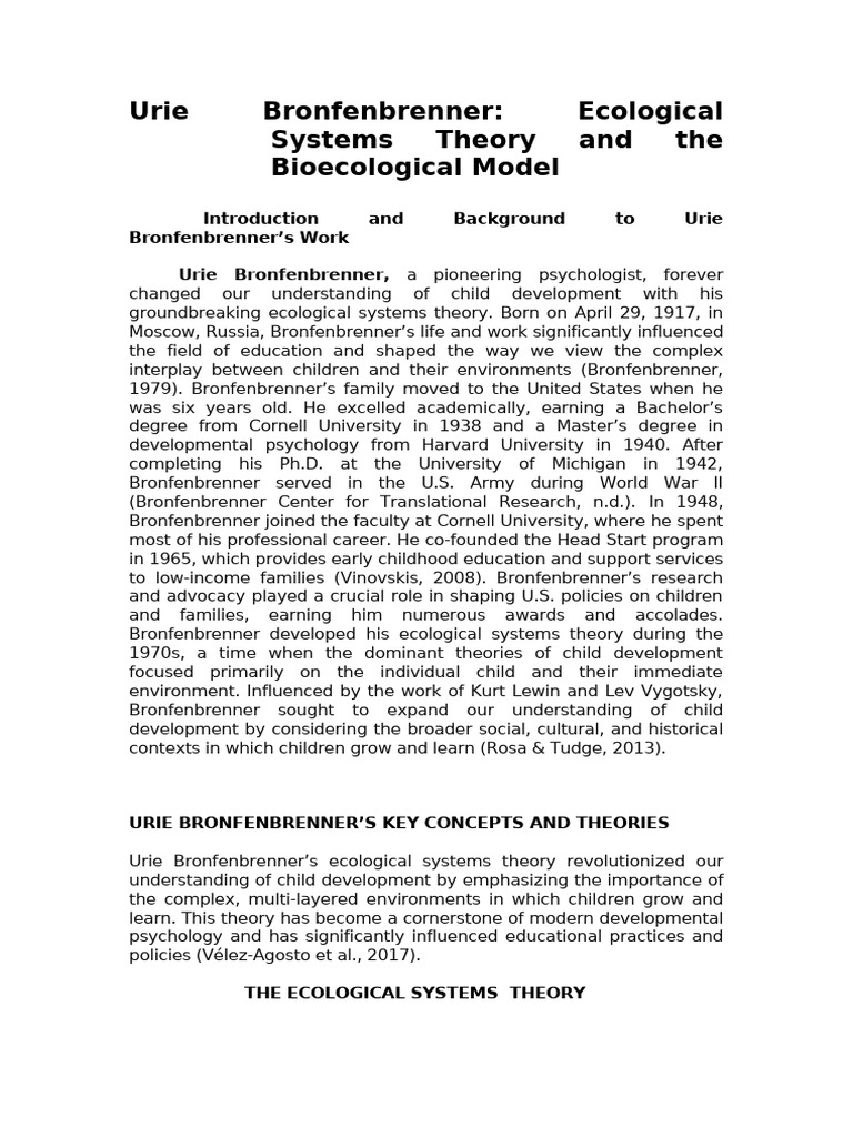 Bronfenbrenner's Ecological Systems Theory | PDF | Psychology ...