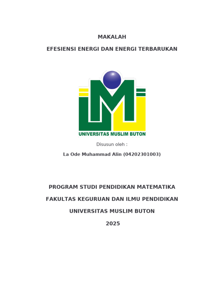 Makalah Efesiensi Energi Dan Energi Terbarukan | PDF