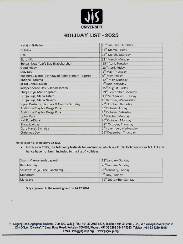 Holiday List | PDF