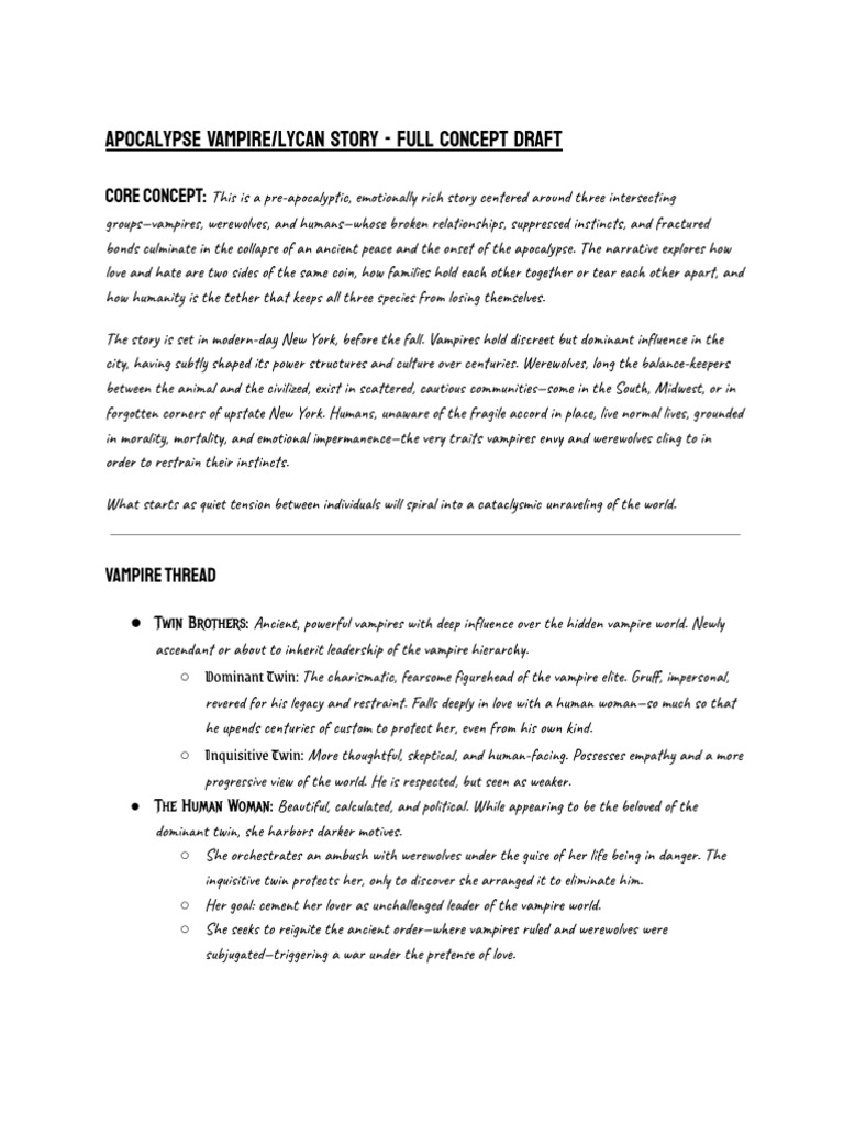 Apocalypse Vampire - Lycan Story - Full Concept Draft | PDF ...