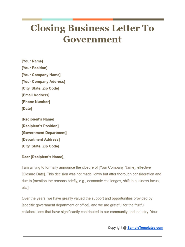 Business Closure Letter to Government | PDF