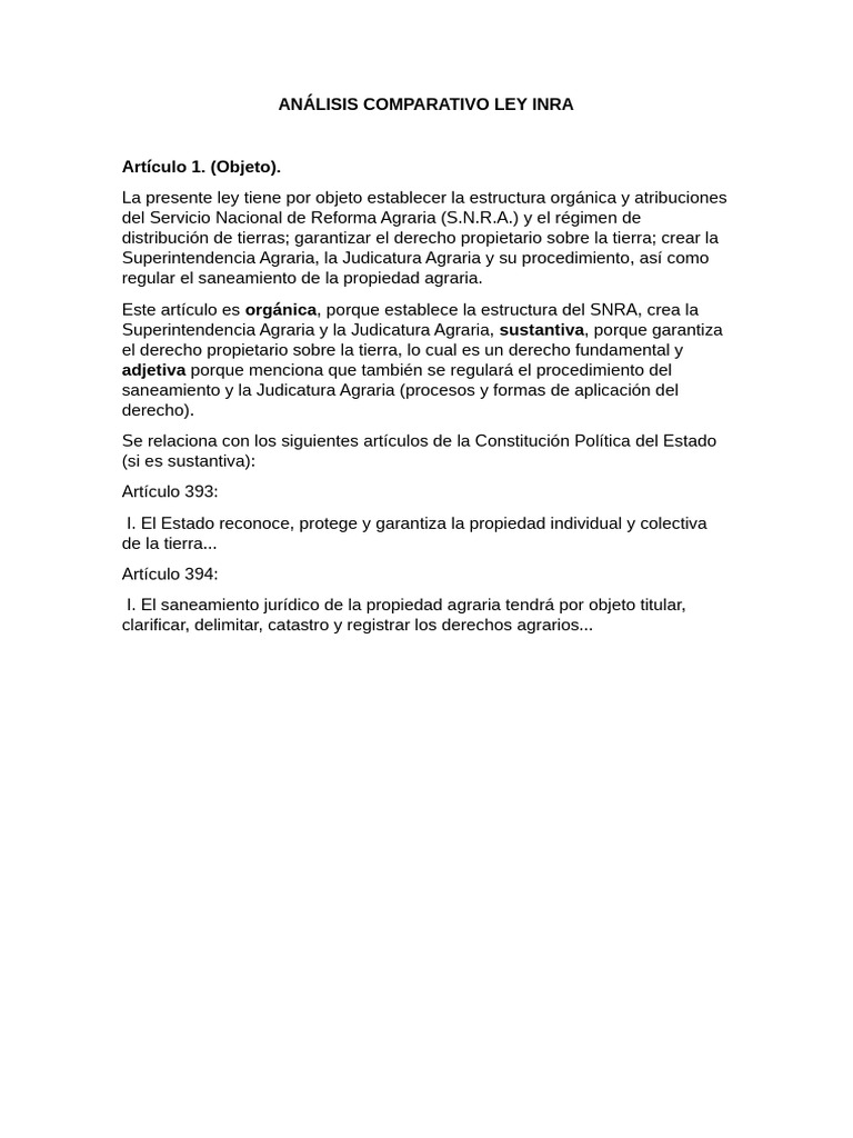 Análisis Comparativo Ley Inra | PDF
