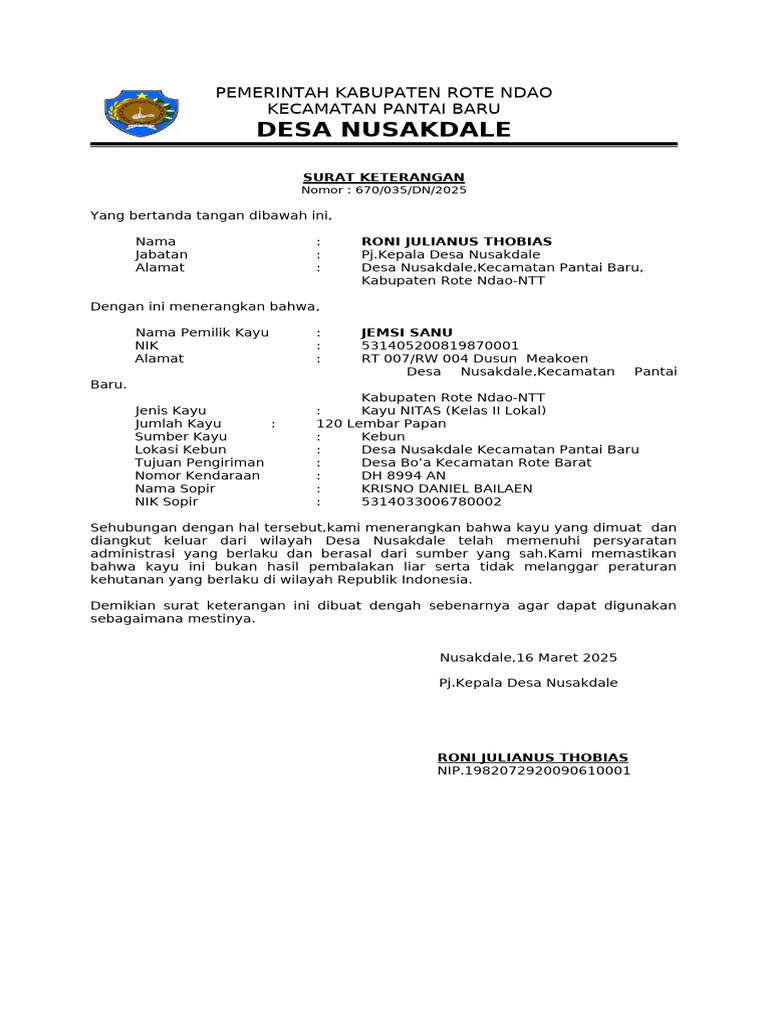 Surat Keterangan Muat Kayu | PDF