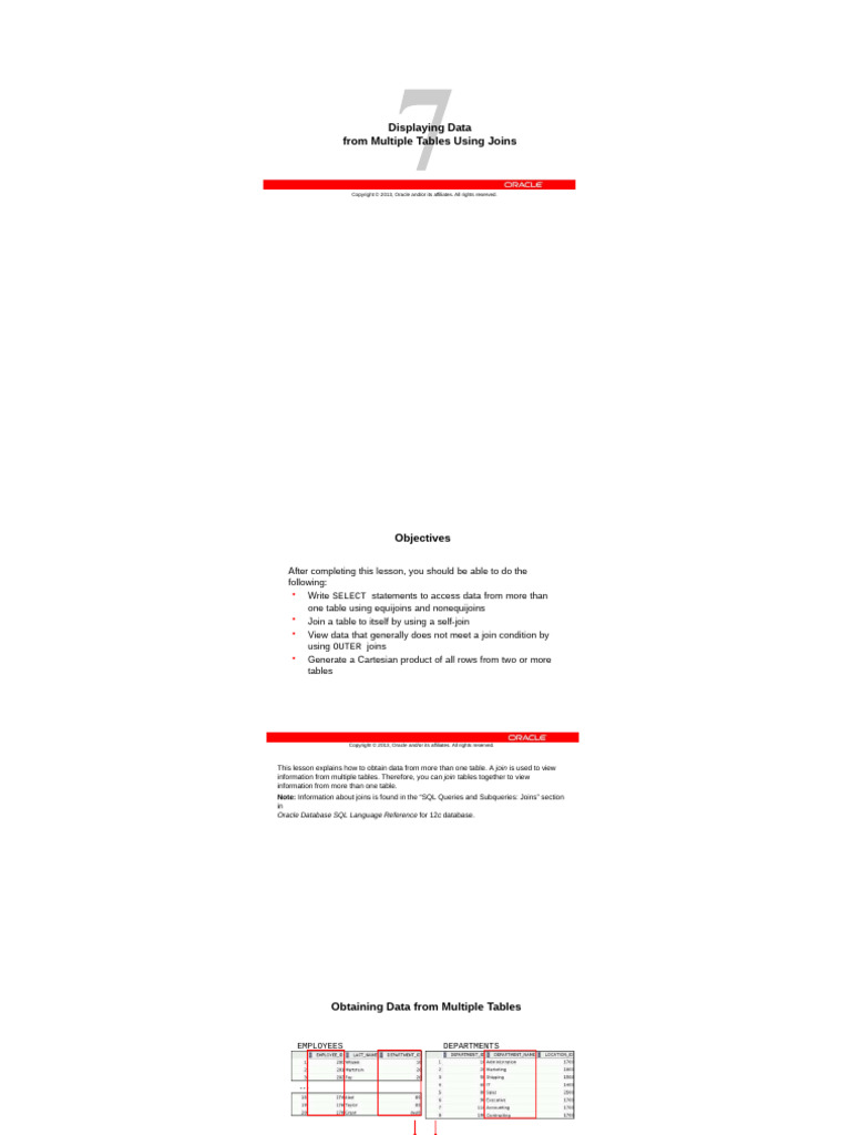 Lecture 7 Displaying Data From Multible Tables Using Join | PDF | Table (Database) | Sql