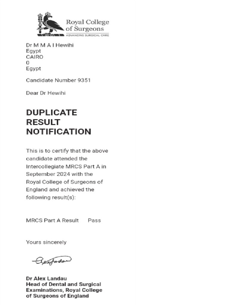 Intercollegiate MRCS Part A Results | PDF