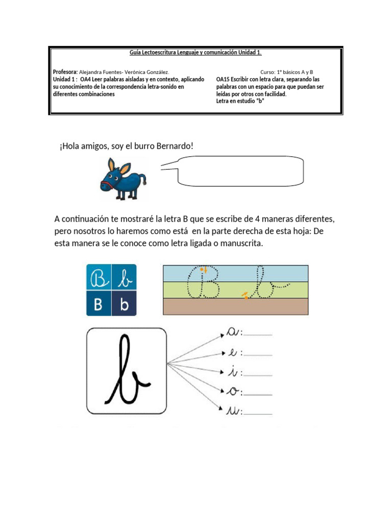 Guía Lectoescritura Lenguaje B | PDF