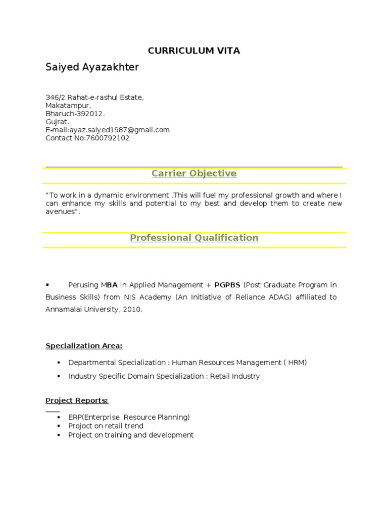 Saiyed Ayazakhter's Professional CV | PDF | Career & Growth