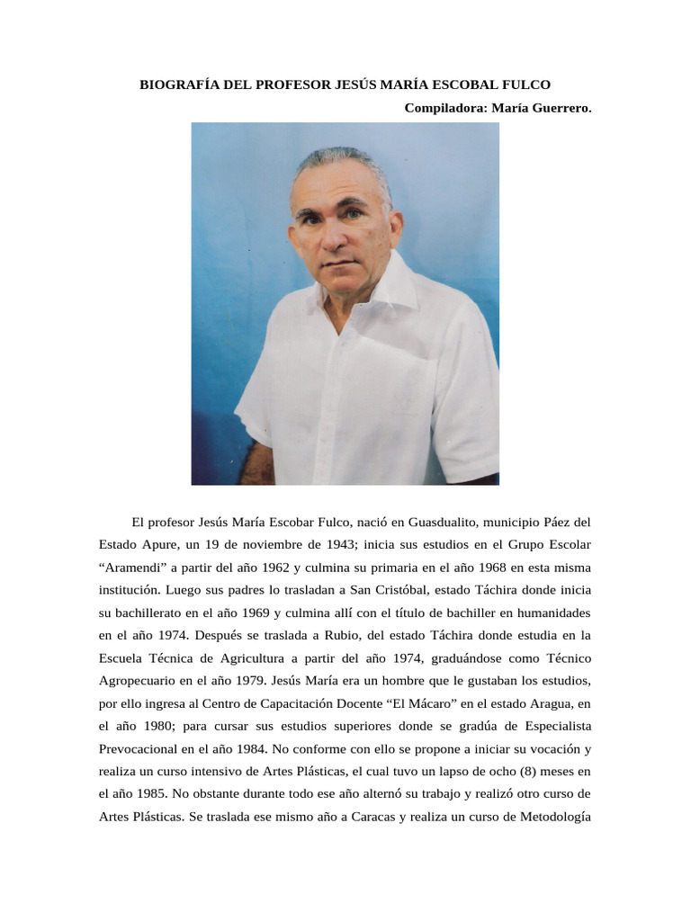 Biografía Del Profesor Jesús María Escobar Fulco | PDF