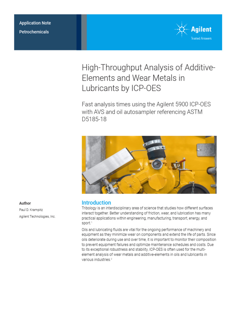High-Throughput Analysis of Additive-Elements and Wear Metals in Lubricants by ICP-OES | PDF ...