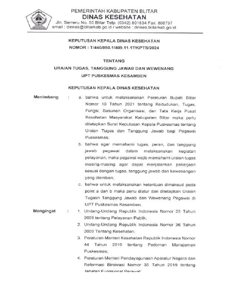 SK Uraian Tugas Tanggung Jawab Dan Wewenang | PDF