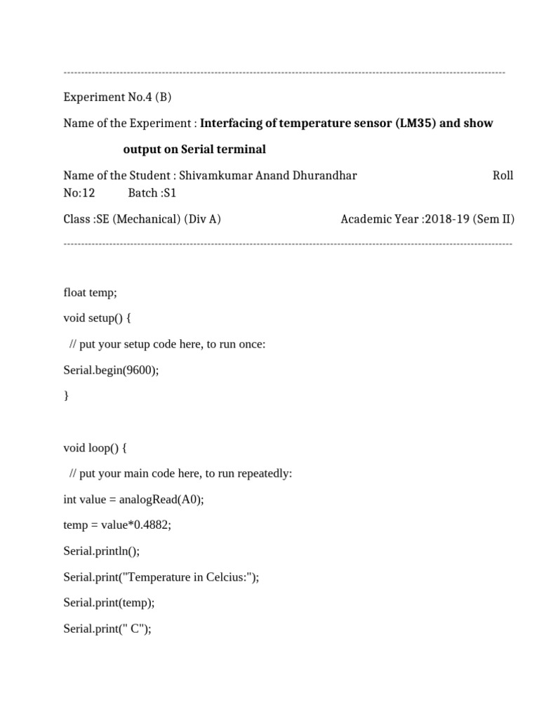 LM35 Serial Terminal | PDF