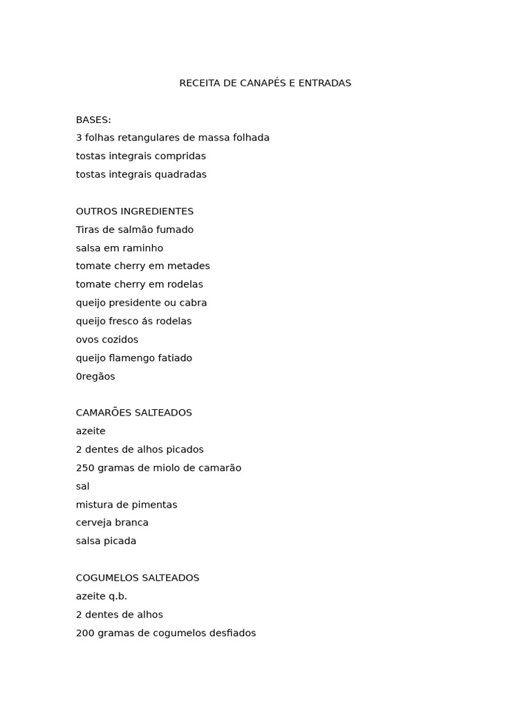 Receita de Canapés e Entradas | PDF