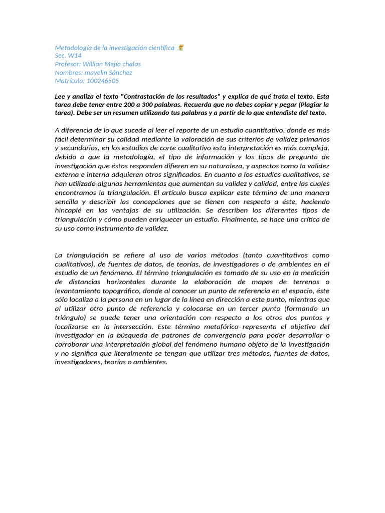Contrastacion y La Triangulacion de Los Resultados y Los Datos | PDF