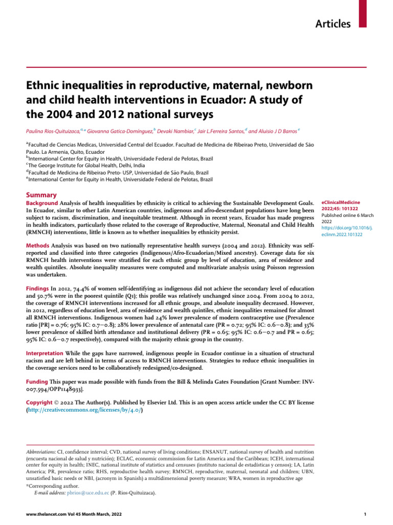 Ethnic Inequalities in Reproductive, Maternal, New | PDF | Regression ...