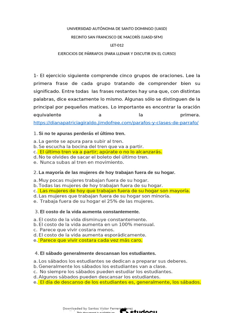 Actividad Sobre EL Párrafo (2) Lengua Española Wakira Adarlisa Flores ...