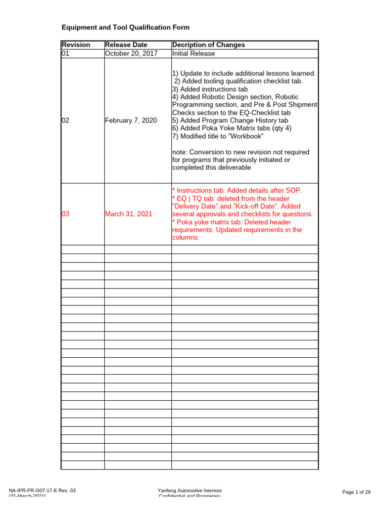 Equipment and Tool Qualification Workbook - ForD P708 EOL FRONT | PDF ...