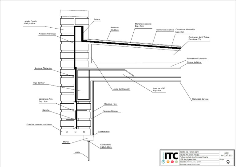 Corte Cubierta Ladrillo Común | PDF | Materiales de construcción | Ingeniería de Edificación