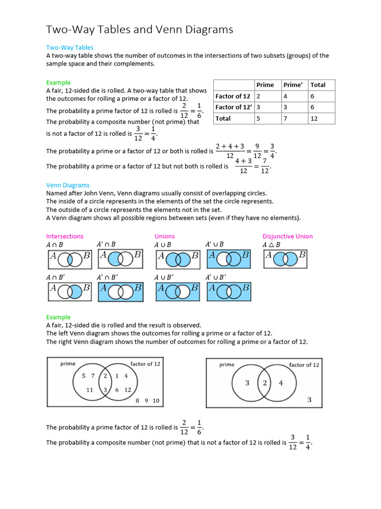 Two-Way Tables and Venn Diagrams | PDF | Probability | Set (Mathematics)