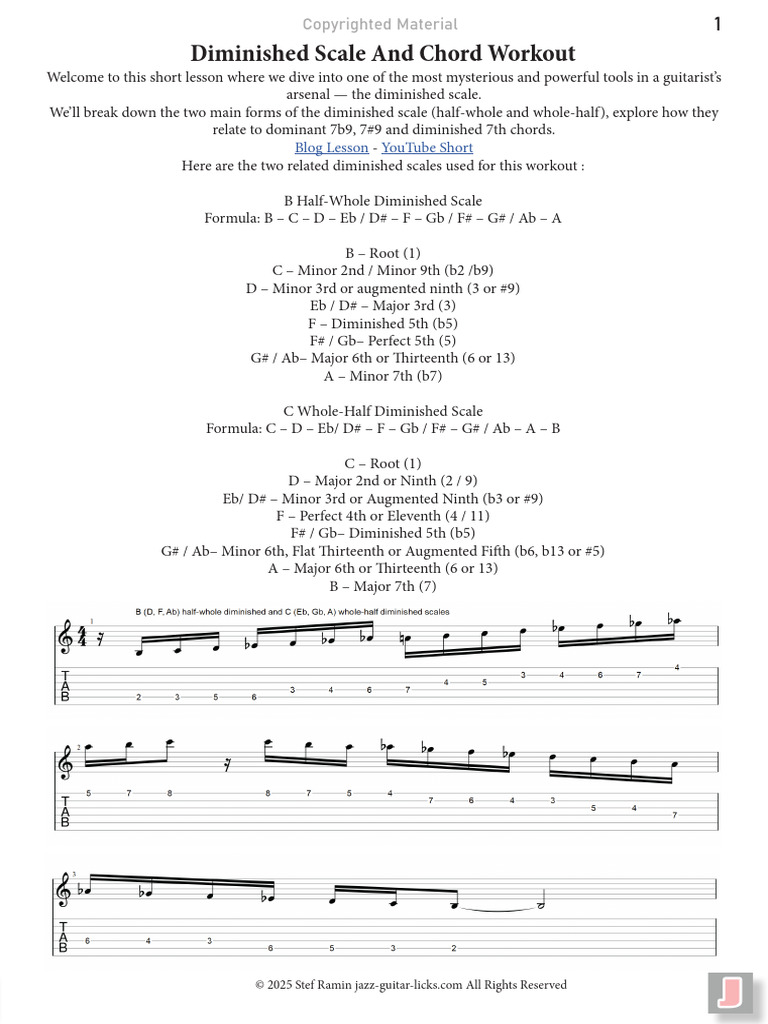 Diminished Scale and Chord Guitar Workout | PDF | Chord (Music ...