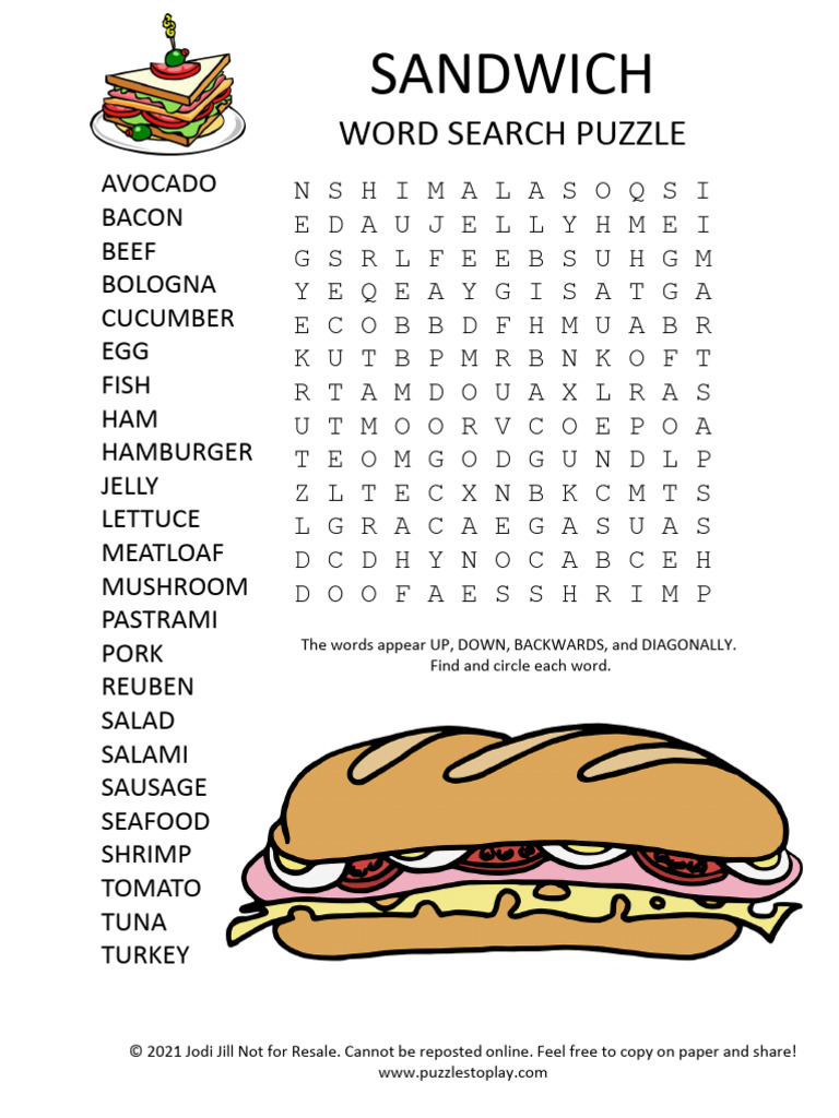 Sandwich Word Search Puzzle File | PDF