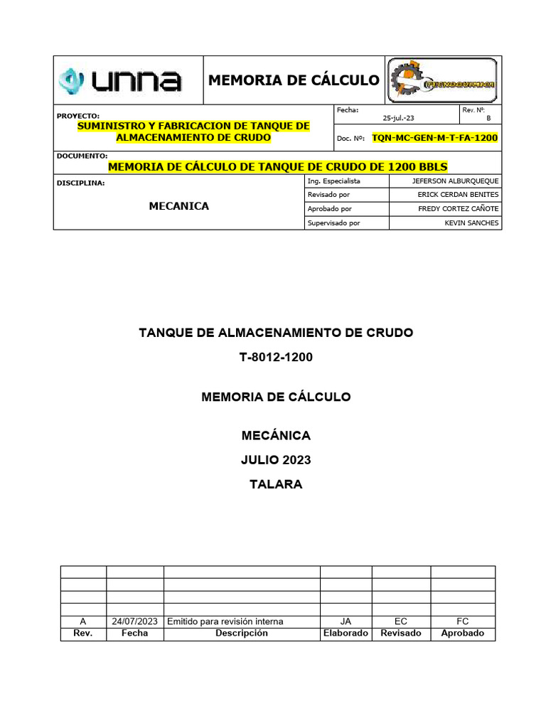 Tec-Mc-Gen-M-T-Fa-1200 - Mem Cal | PDF | Tanques | Presión