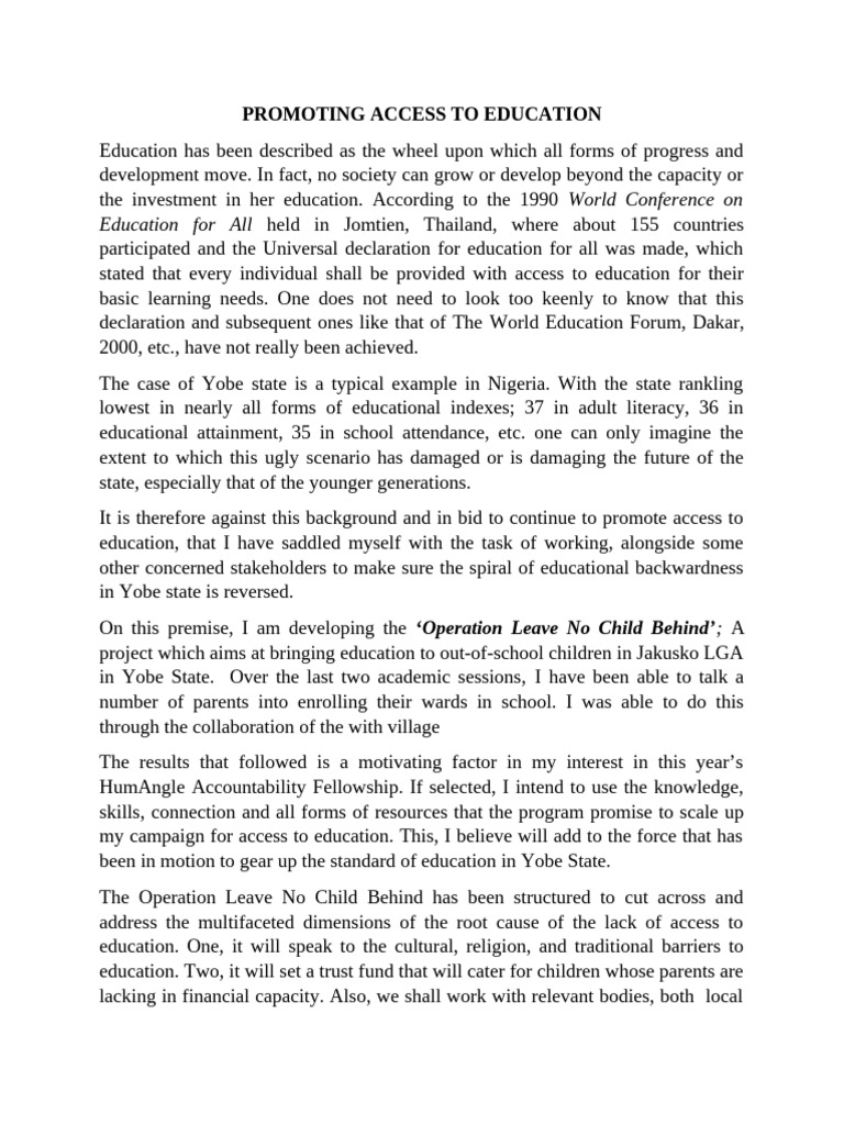 Promoting Education Access in Yobe State | PDF | Intelligence | Learning