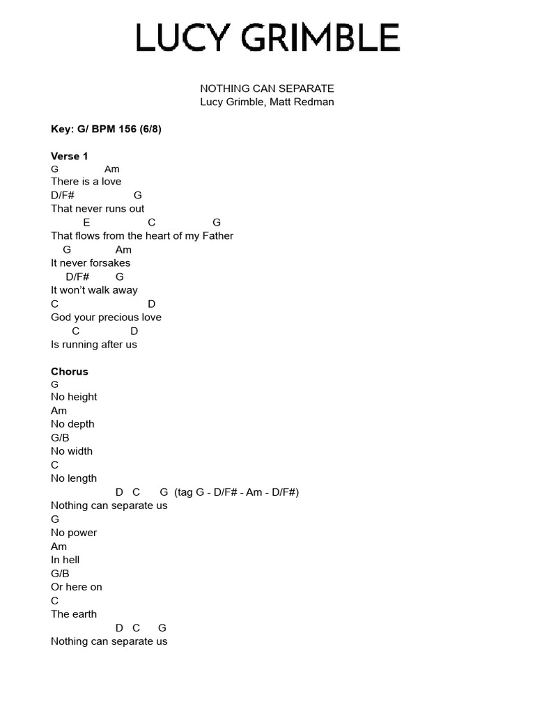 Nothing Can Separate Leadsheet + Lucy Grimble + + Chord Chart | PDF