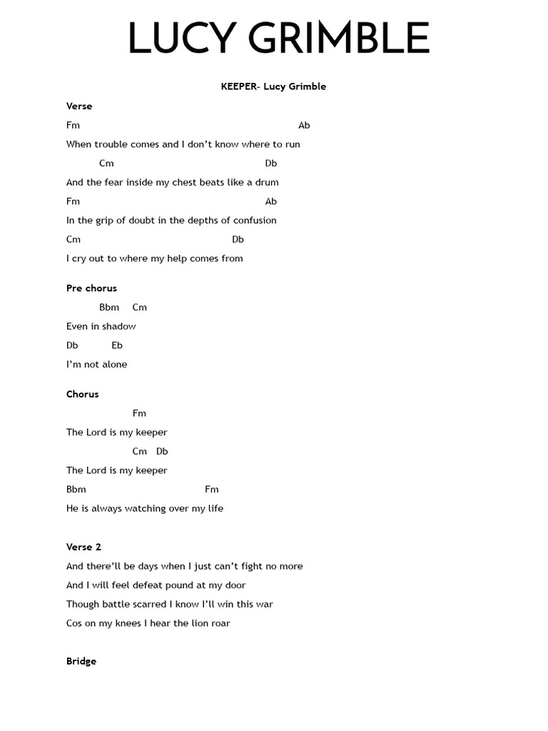 KEEPER Leadsheet + + Lucy Grimble + + Chord Chart | PDF