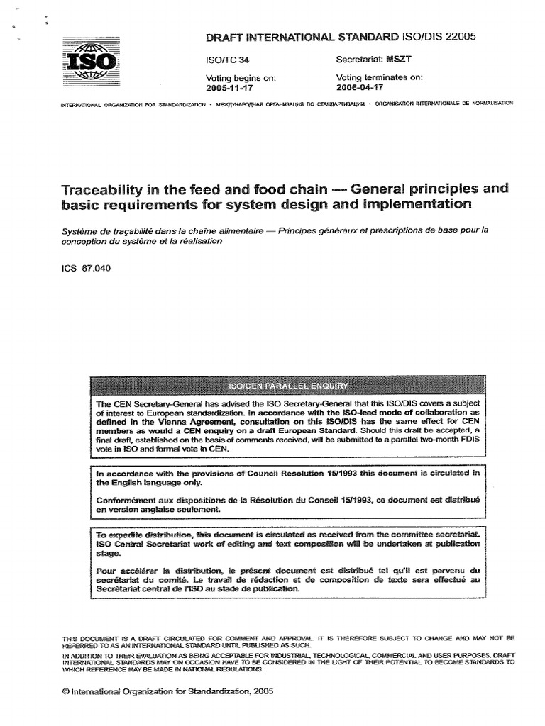 ISO - DIS 22005 Traceability | PDF
