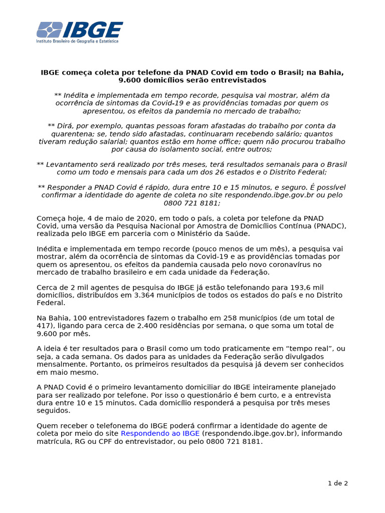 release_lancamento_PNADCovid_corrig_word | PDF | Brasil