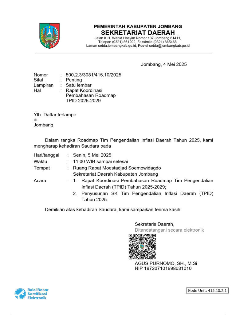 Rapat Koordinasi Roadmap TPID 2025-2029 | PDF