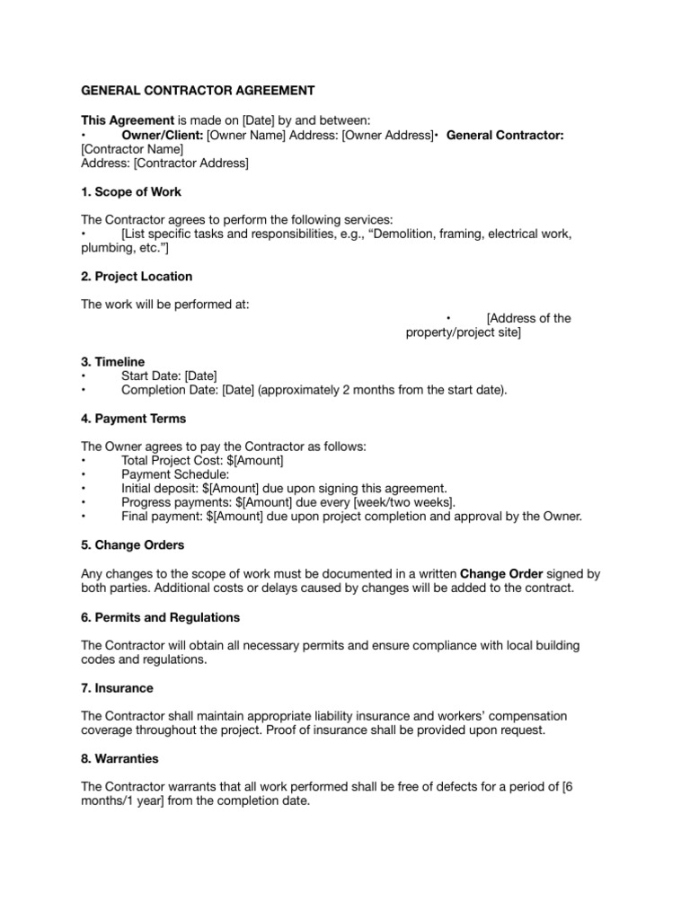 General Contractor Agreement 2 | PDF