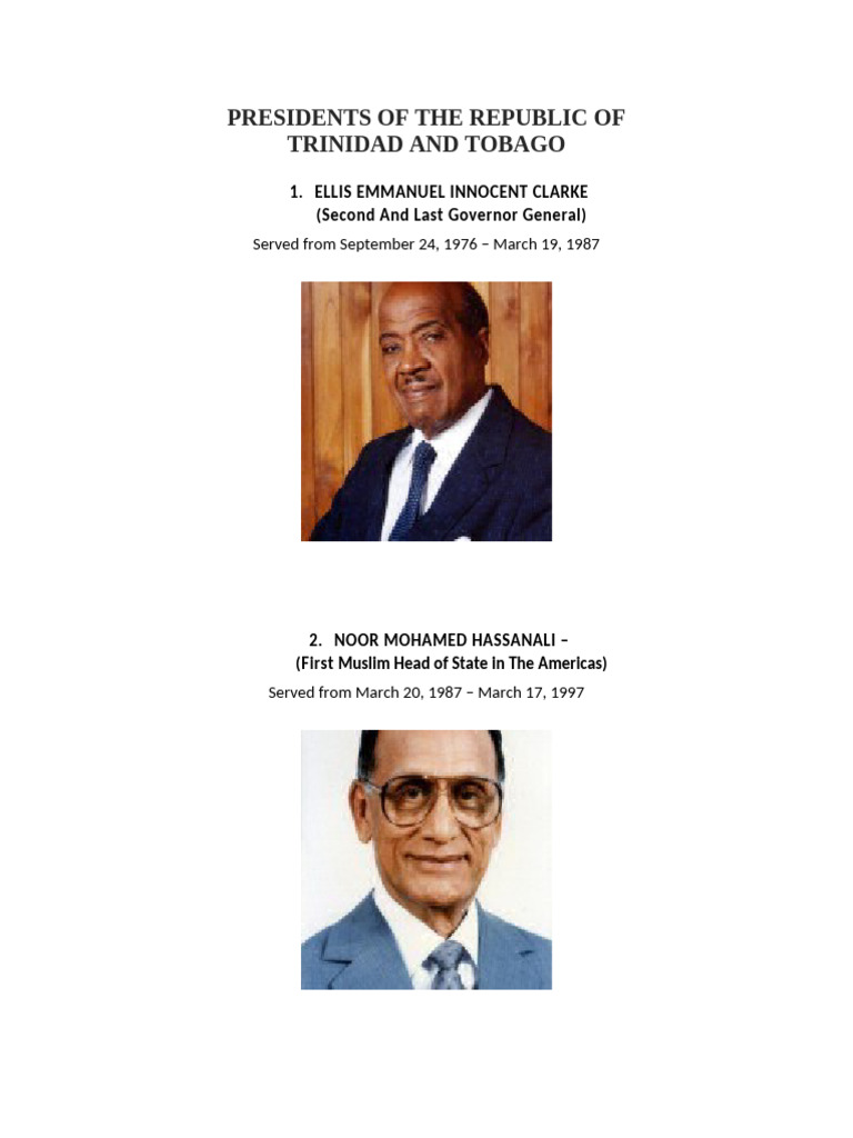 Presidents of Trinidad and Tobago | PDF