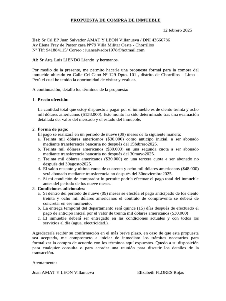 Propuesta de Compra de Inmueble | PDF