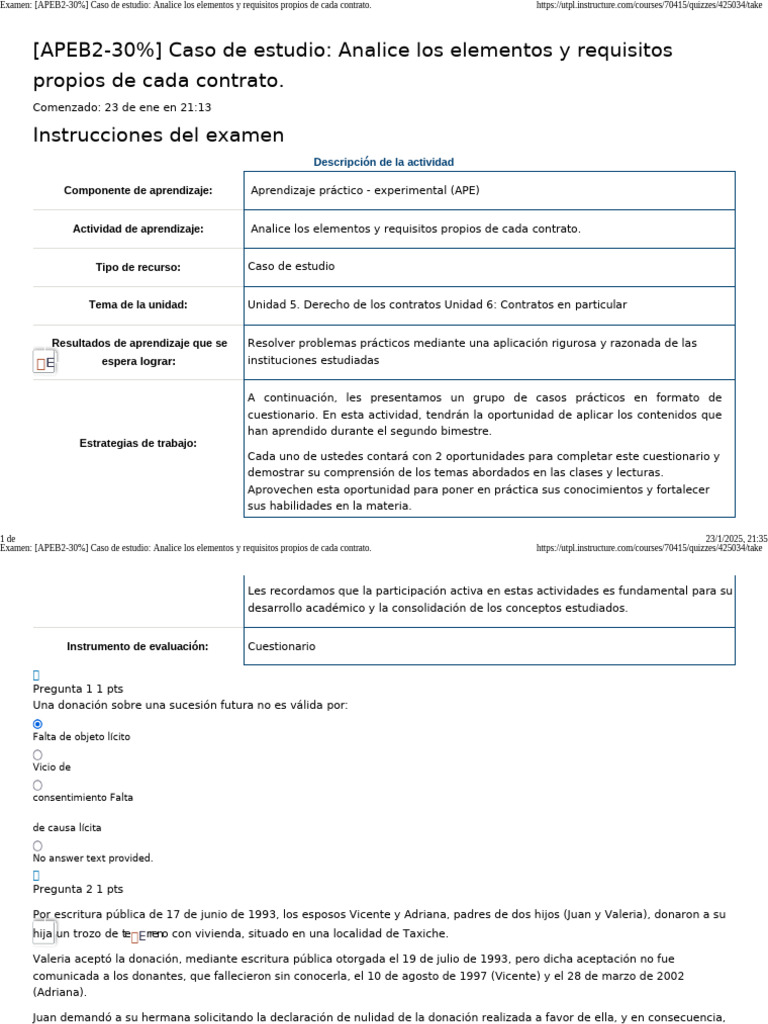 Examen (APEB2-30 - ) Caso de Estudio Analice Los Elementos y Requisitos Propios de Cada Contrato ...