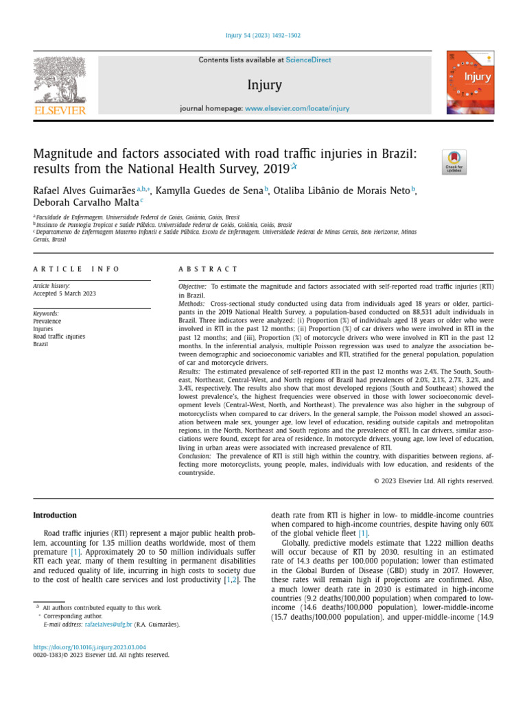 Magnitude and Factors Associated With Motor Road Traffic Injuries in ...