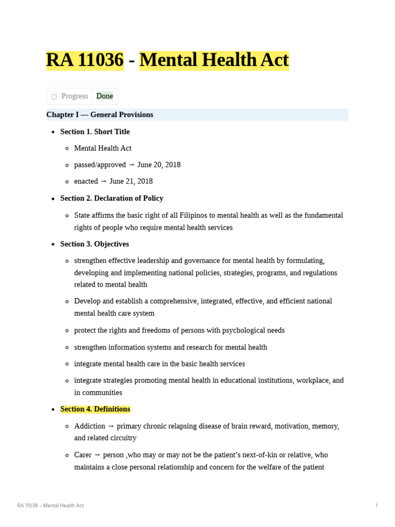 RA 11036 - Mental Health Act | PDF | Mental Health | Psychiatry